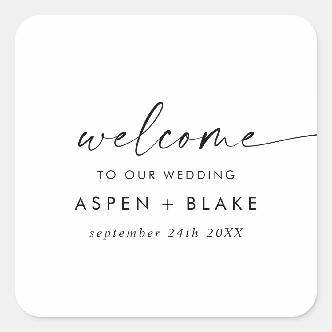 Modern Script Wedding Welcome Square Sticker | Zazzle