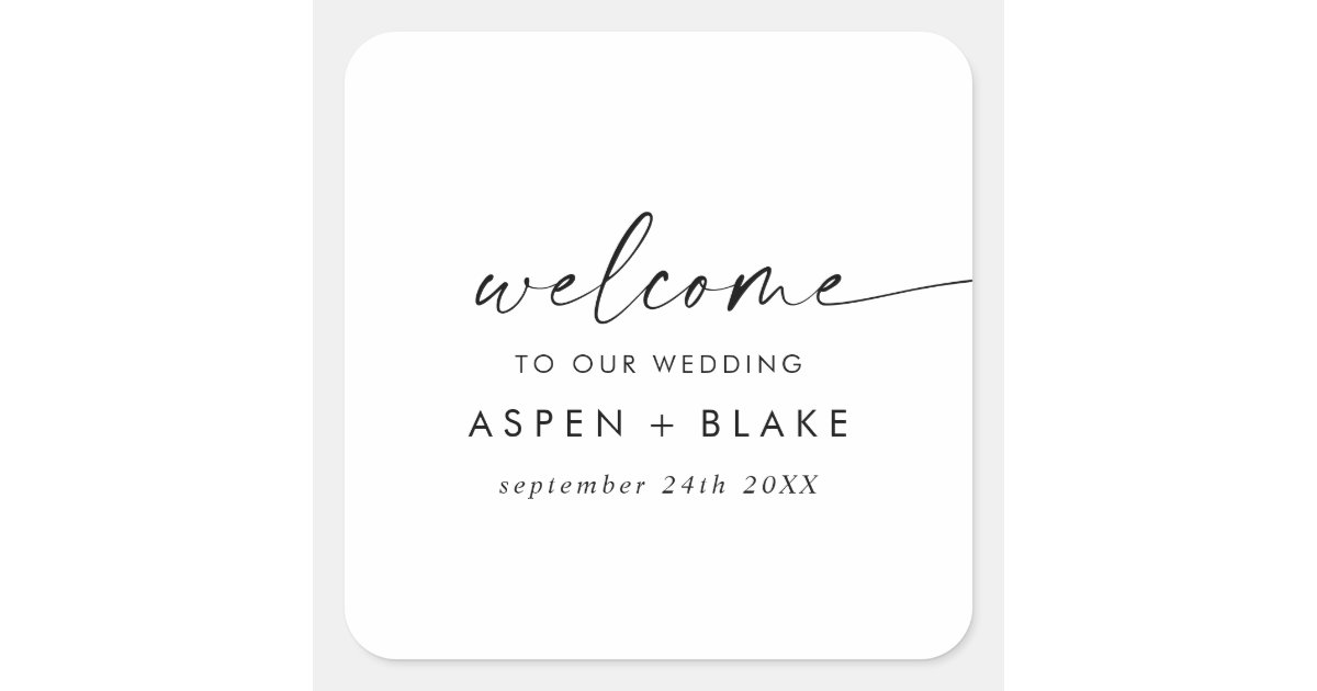 Modern Script Wedding Welcome Square Sticker | Zazzle