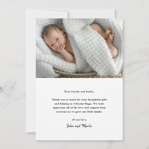 Modern Script Welcome Baby Photo Birth Details Thank You Card | Zazzle