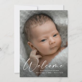 Modern Script Welcome Baby Photo Birth Details Thank You Card | Zazzle