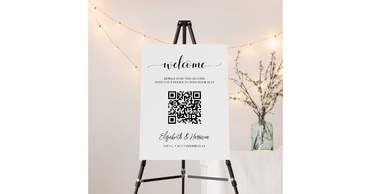 Modern Script Welcome Seating Chart QR Code Sign | Zazzle
