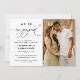 Modern Script We're Engaged Photo Engagement Party Invitation | Zazzle