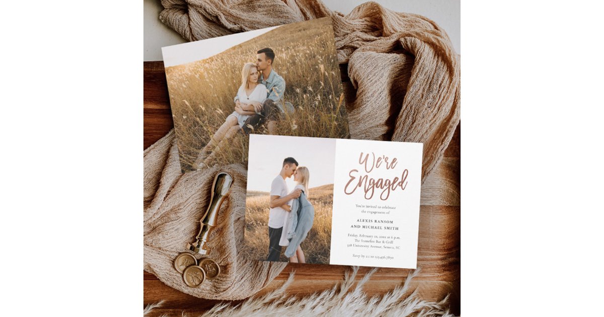 Modern Script We're Engaged Photo Engagement Party Invitation | Zazzle