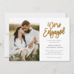 Modern Script We're Engaged Photo Engagement Party Invitation | Zazzle