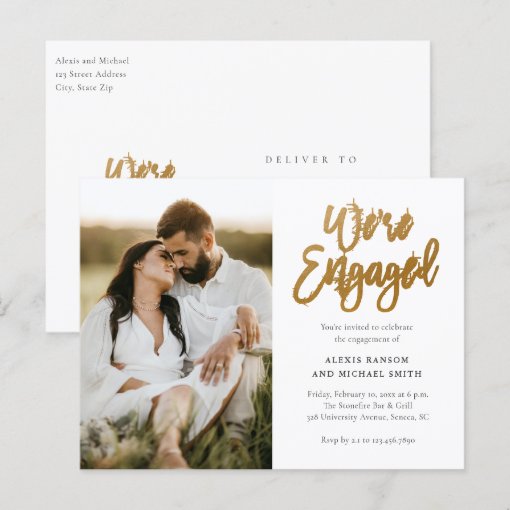 Modern Script We're Engaged Photo Engagement Party Invitation Postcard ...