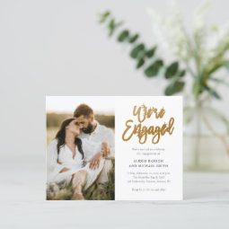 Modern Script We're Engaged Photo Engagement Party Invitation Postcard ...