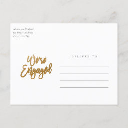 Modern Script We're Engaged Photo Engagement Party Invitation Postcard ...