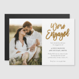 Modern Script We're Engaged Photo Engagement Party Magnetic Invitation ...