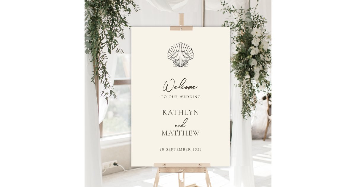 Modern Seashell Beach Ocean Wedding Welcome Sign | Zazzle