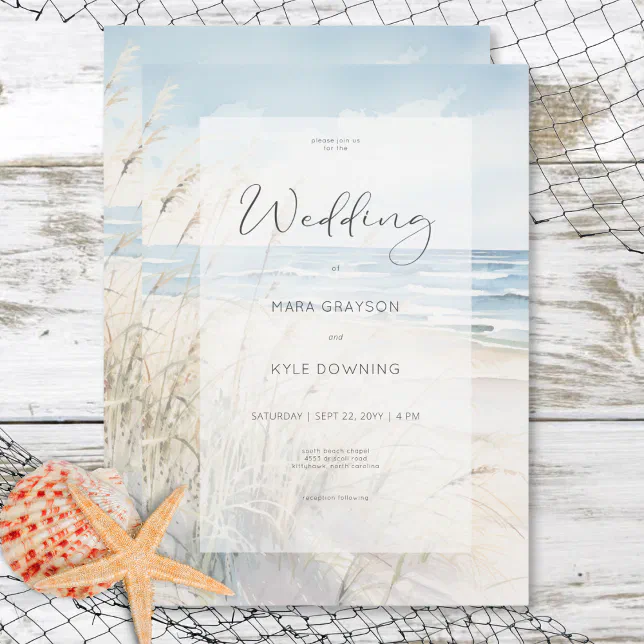 Modern Seaside Watercolor Beach Wedding Invitation | Zazzle