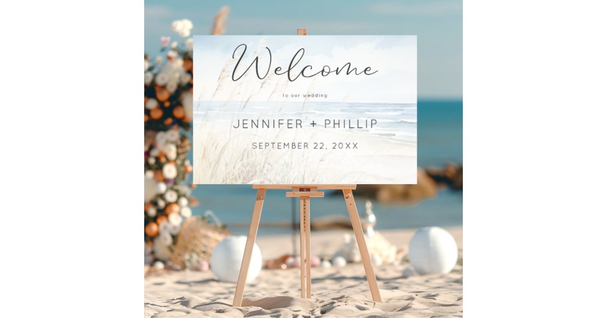 Modern Seaside Watercolor Wedding Welcome Poster | Zazzle