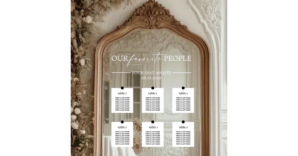 Modern Seating Chart Wedding Mirror Decal | Zazzle