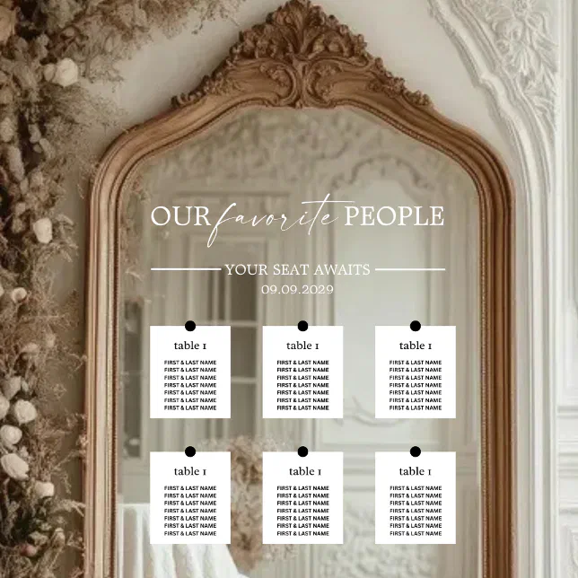 Modern Seating Chart Wedding Mirror Decal | Zazzle