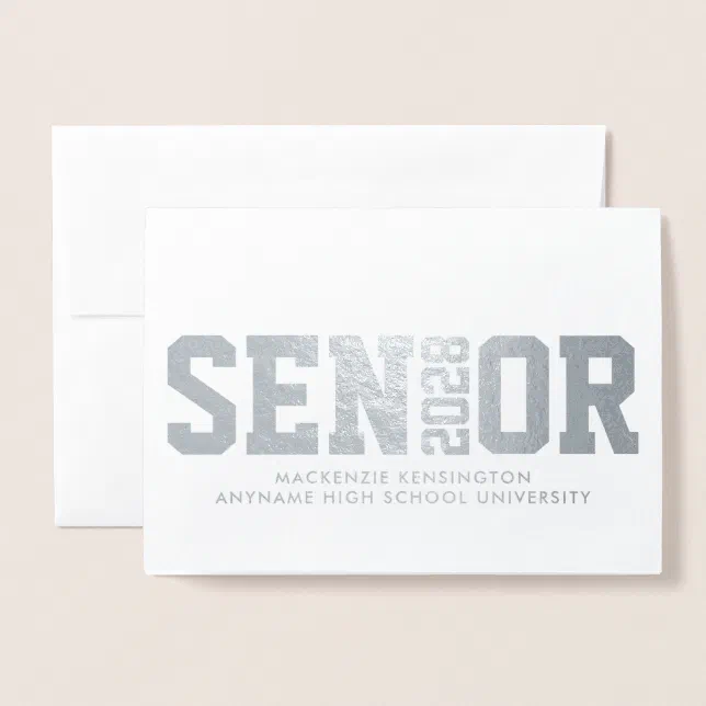 Modern Senior Block Letter Photo Graduation Foil Card | Zazzle