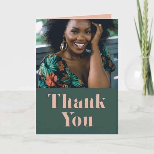 Modern Serif Blush and Green Graduation Thank You Card | Zazzle
