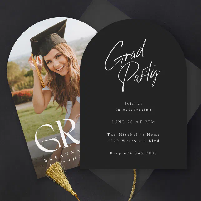 Modern Serif Elegant Arch Photo Graduation Dual Invitation | Zazzle