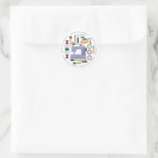 Modern Sewing Supplies and Tools Pattern Classic Round Sticker | Zazzle