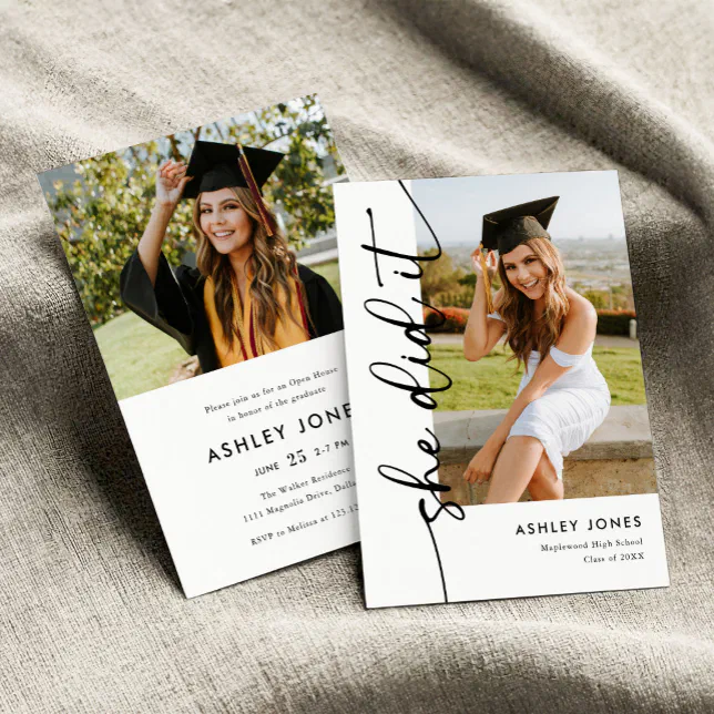 Modern She Did It Photo Graduation Invitation | Zazzle