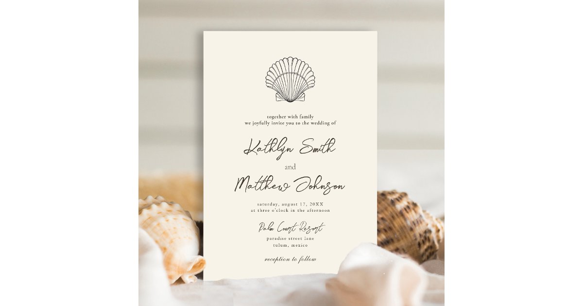 Modern Shell Beach Ocean Destination Wedding Invitation | Zazzle