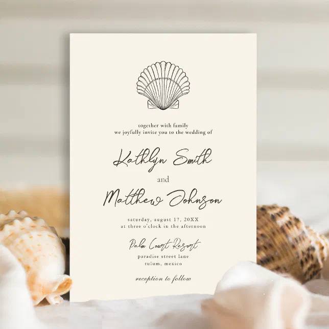 Modern Shell Beach Ocean Destination Wedding Invitation | Zazzle