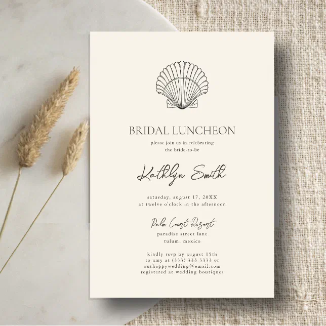 Modern Shell Beach Ocean Wedding Bridal Luncheon Invitation | Zazzle