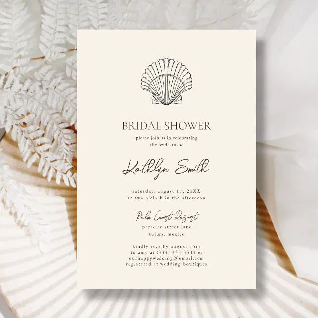 Modern Shell Beach Ocean Wedding Bridal Shower Invitation | Zazzle