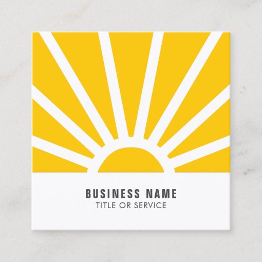 Modern Shining Sun Sunrise Sunrays Yellow White Square Business Card ...