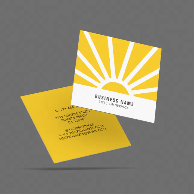 Modern Shining Sun Sunrise Sunrays Yellow White Square Business Card ...