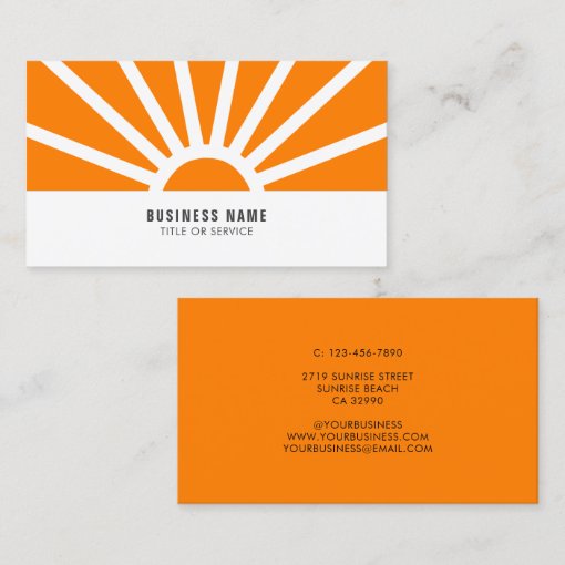 Modern Shining Sun Sunset Sunrays Orange Business Business Card | Zazzle