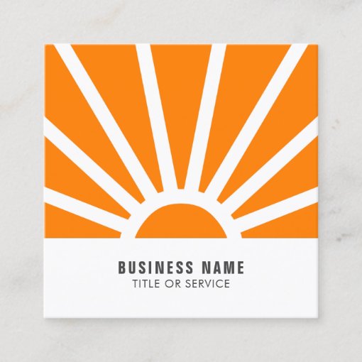 Modern Shining Sun Sunset Sunrays Orange White Square Business Card ...