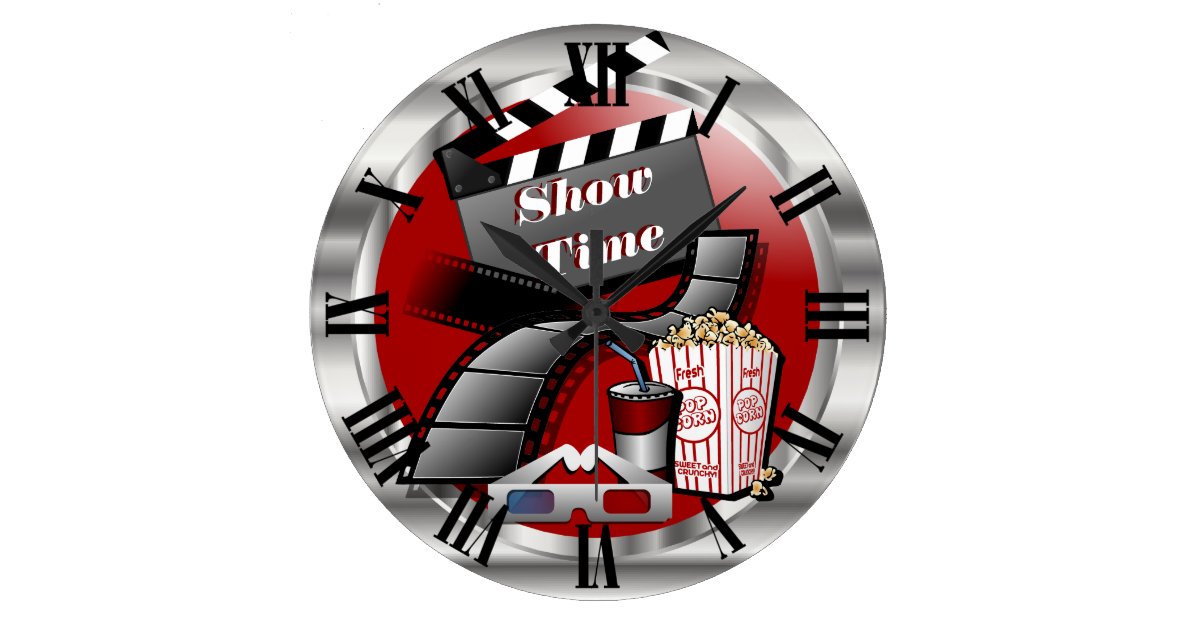 Modern Showtime Movie Theater Large Clock | Zazzle