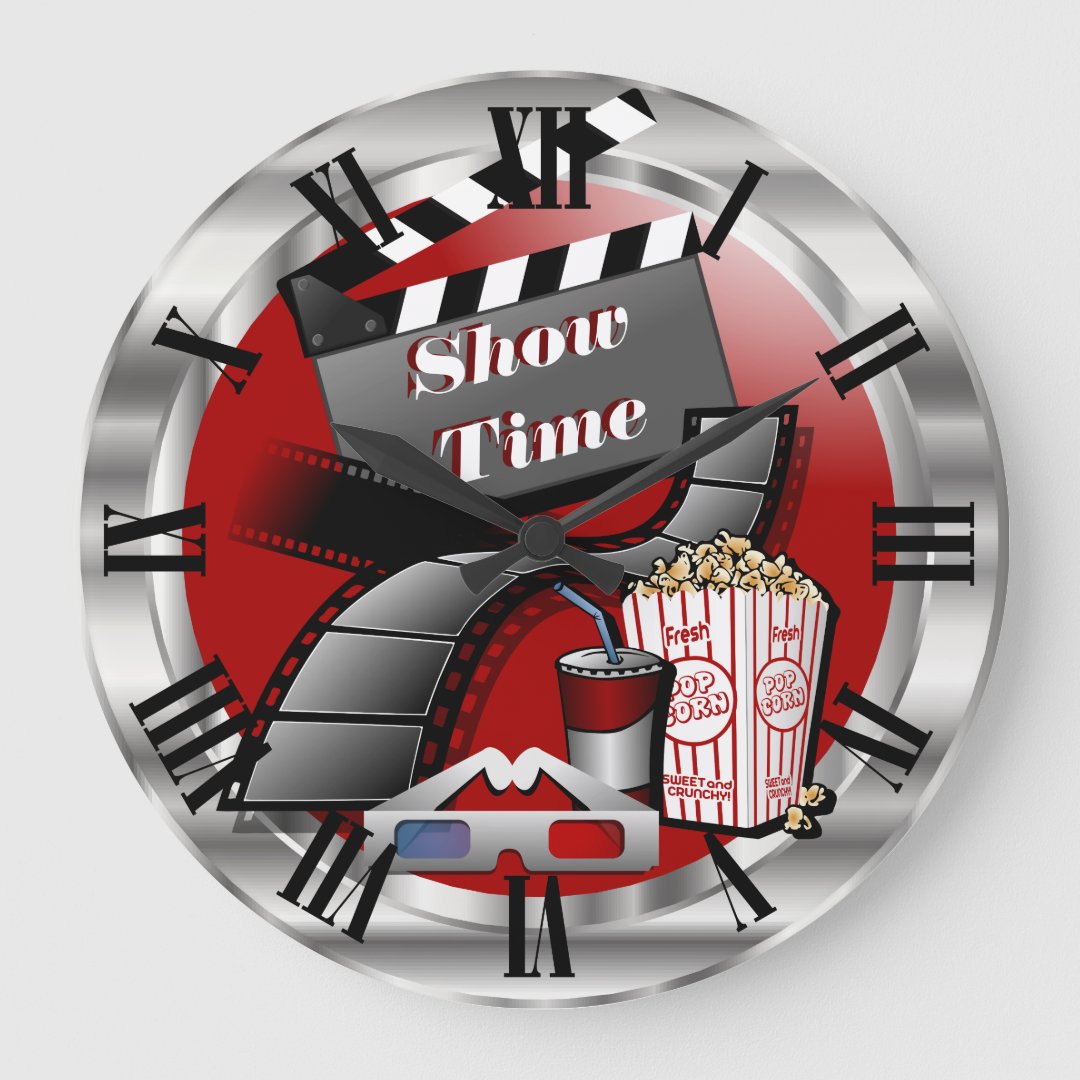 Modern Showtime Movie Theater Large Clock | Zazzle