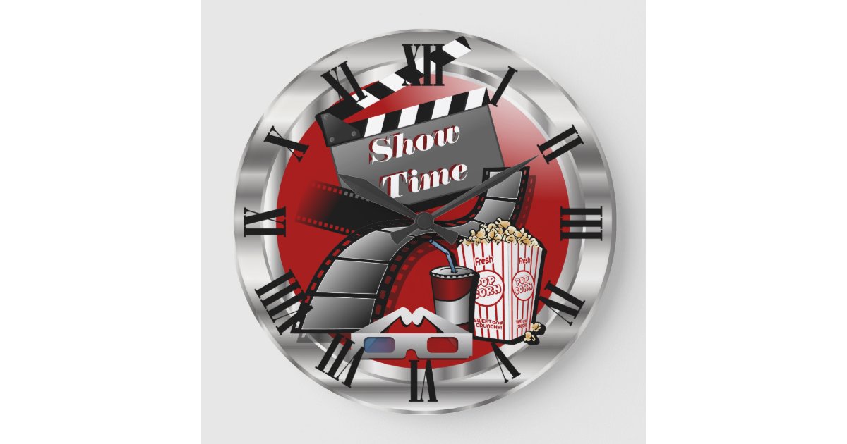 Modern Showtime Movie Theater Large Clock | Zazzle