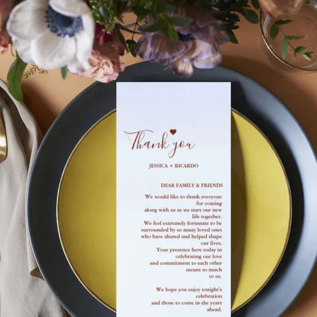 Modern Sienna Minimalist Menu + Thank You Note | Zazzle