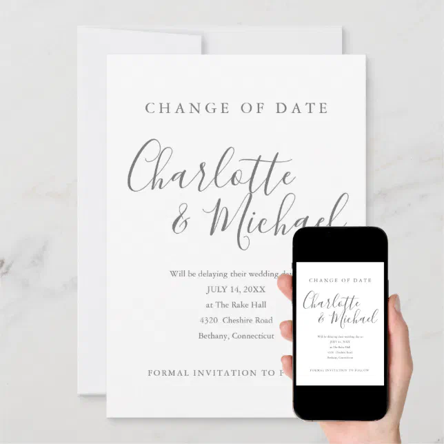 Modern Signature Change the Date Postponed Invitation | Zazzle