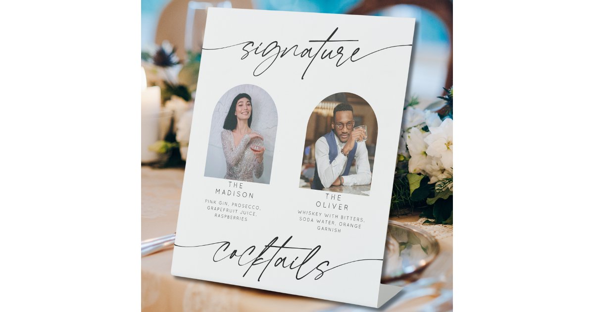 Modern Signature Cocktail Calligraphy Script Photo Pedestal Sign | Zazzle