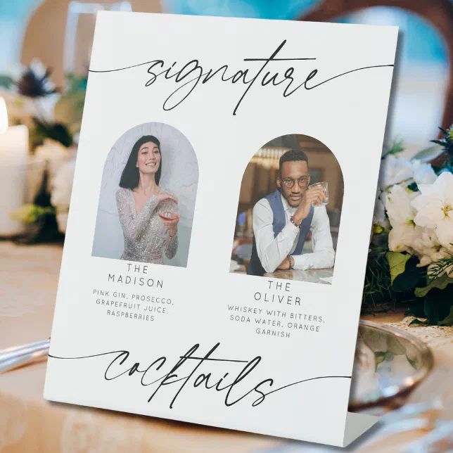 Modern Signature Cocktail Calligraphy Script Photo Pedestal Sign | Zazzle