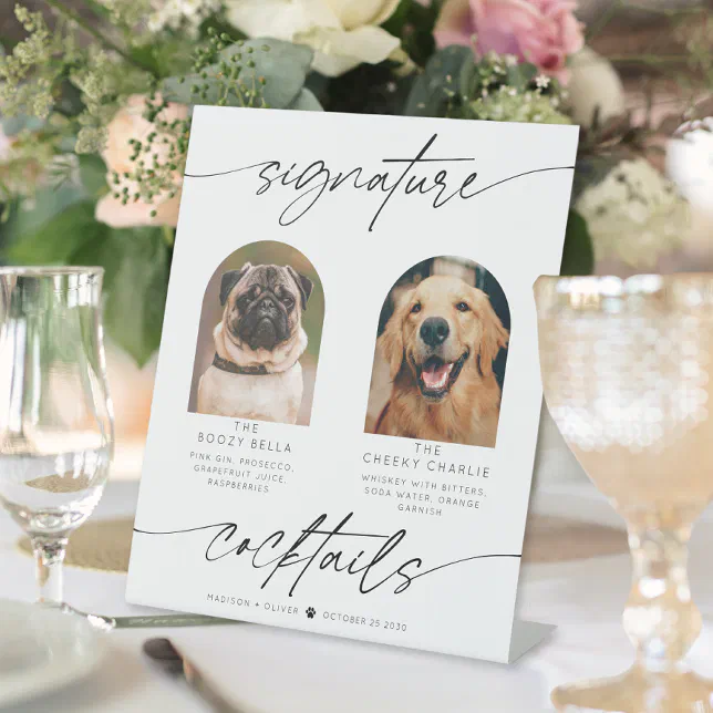 Modern Signature Cocktails Pet Photo Pedestal Sign | Zazzle