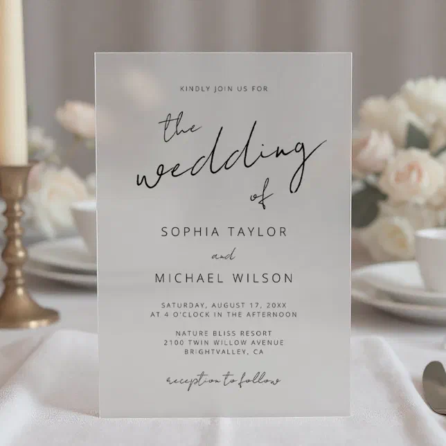 Modern Signature Script Black Wedding Acrylic Invitations | Zazzle