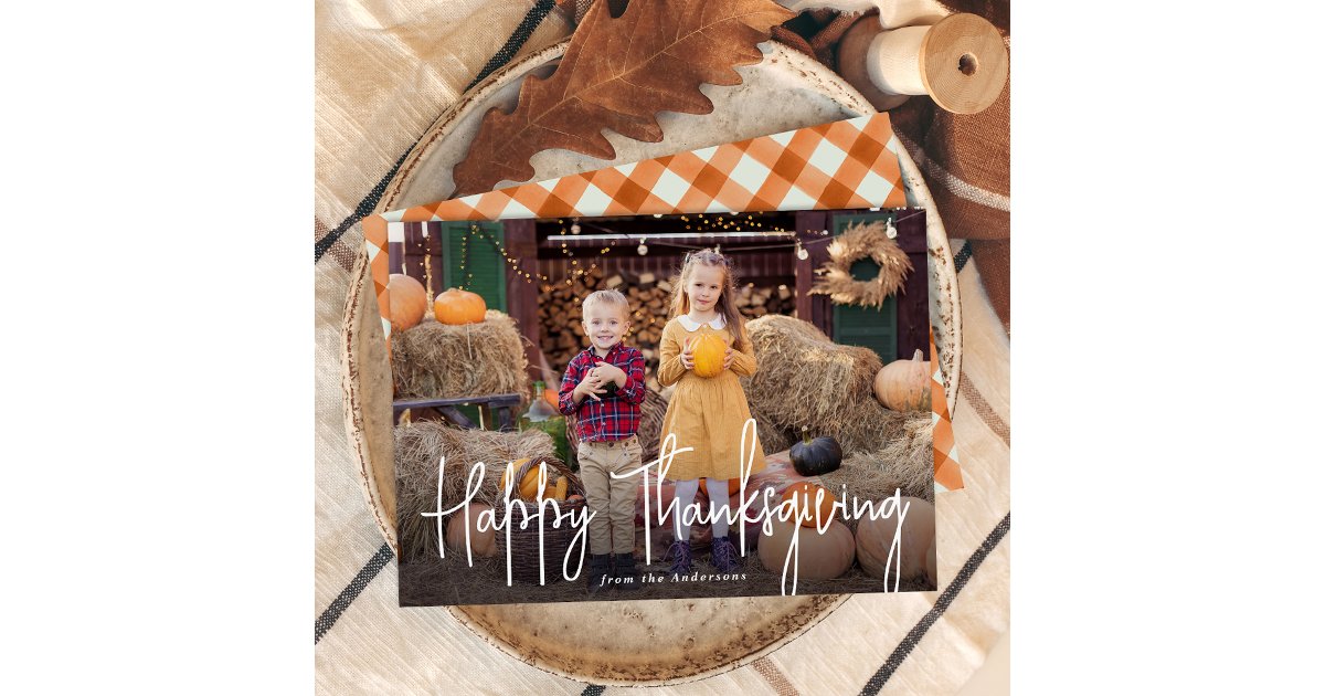 Modern Signature Script Happy Thanksgiving Photo Holiday Card | Zazzle
