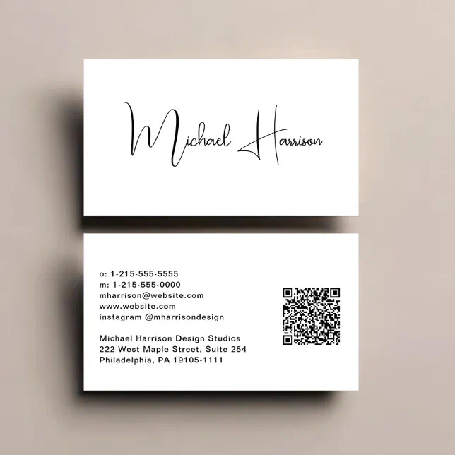 Modern Signature Script QR Code Professional Business Card | Zazzle