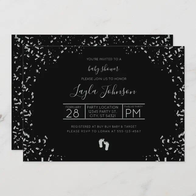 Modern, Silver and Black Baby Shower invitation | Zazzle