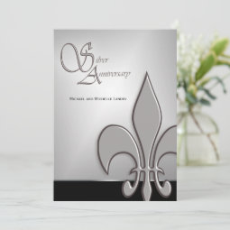 Modern Silver Anniversary Fleur de Lis Invitation | Zazzle
