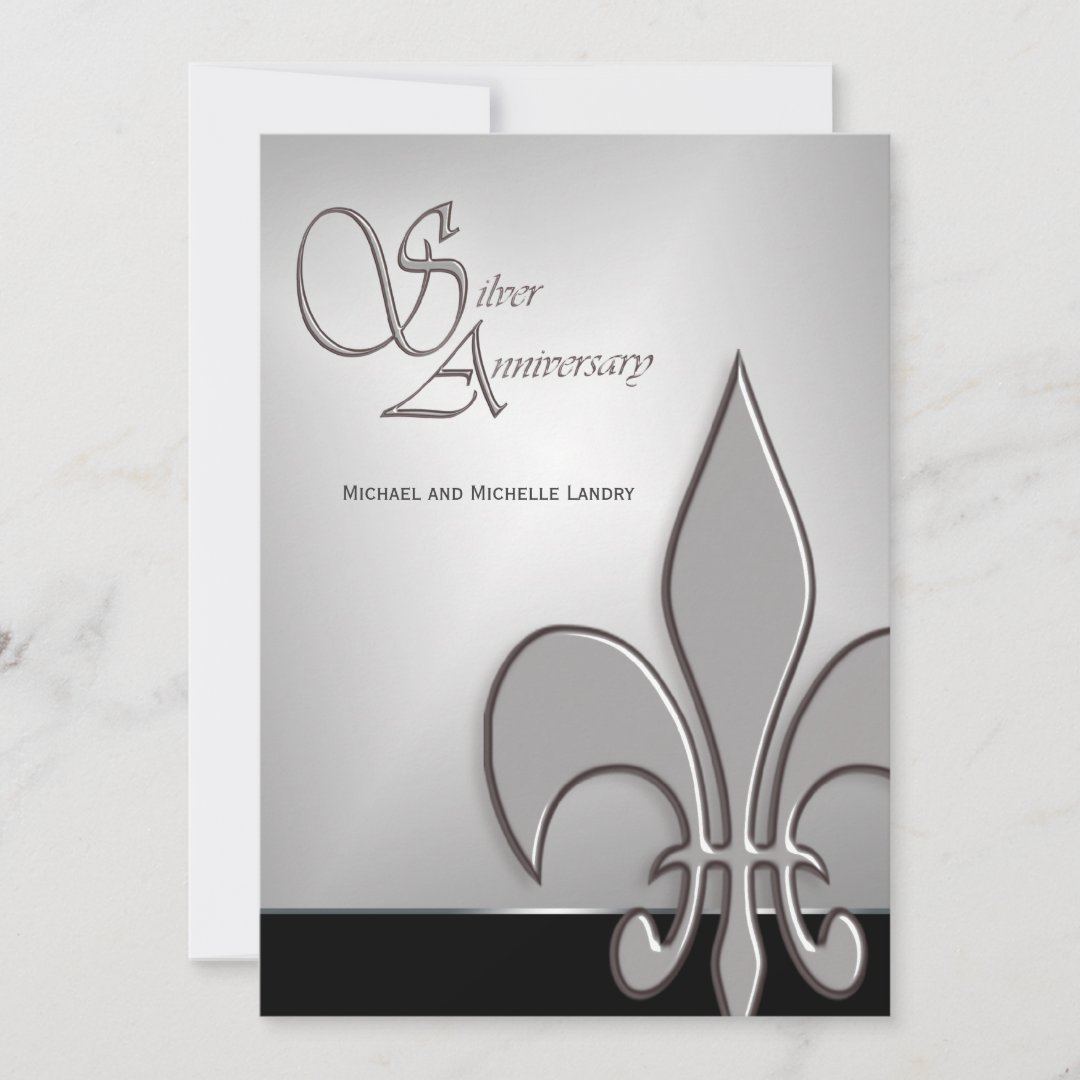 Modern Silver Anniversary Fleur de Lis Invitation | Zazzle