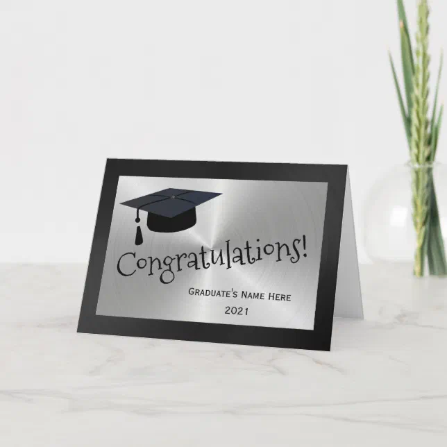 Modern Silver Black Congratulations Graduation Card | Zazzle