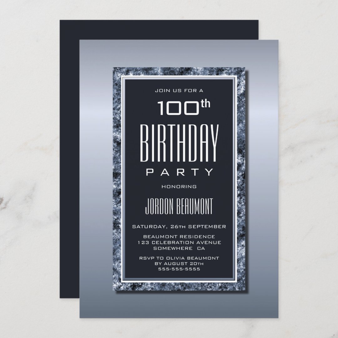 Modern Silver Border 100th Birthday Party Invitation | Zazzle