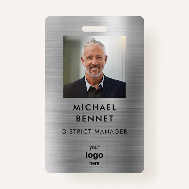 Modern Silver Employee Photo ID Badge | Zazzle