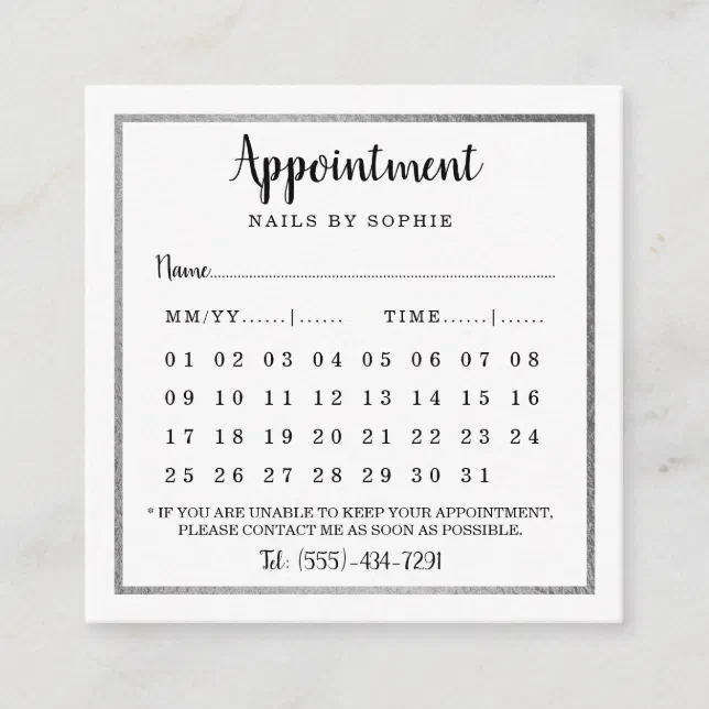 Modern Silver Foil Calendar Appointment Cards | Zazzle
