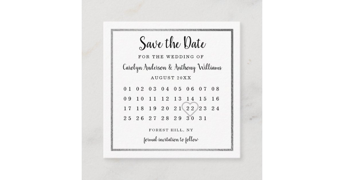 Modern Silver Foil Calendar Save The Date Enclosure Card | Zazzle