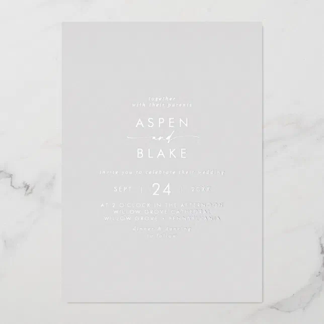 Modern Silver Foil Script | Gray Casual Wedding Foil Invitation | Zazzle
